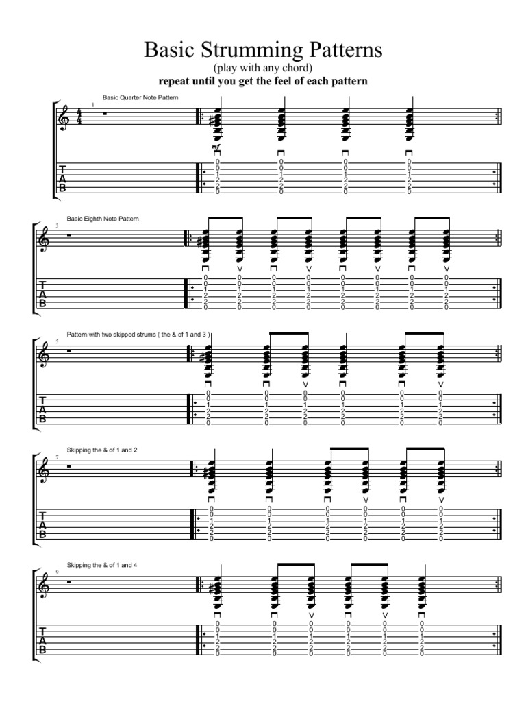 Basic Strumming Patterns For Guitar | PDF