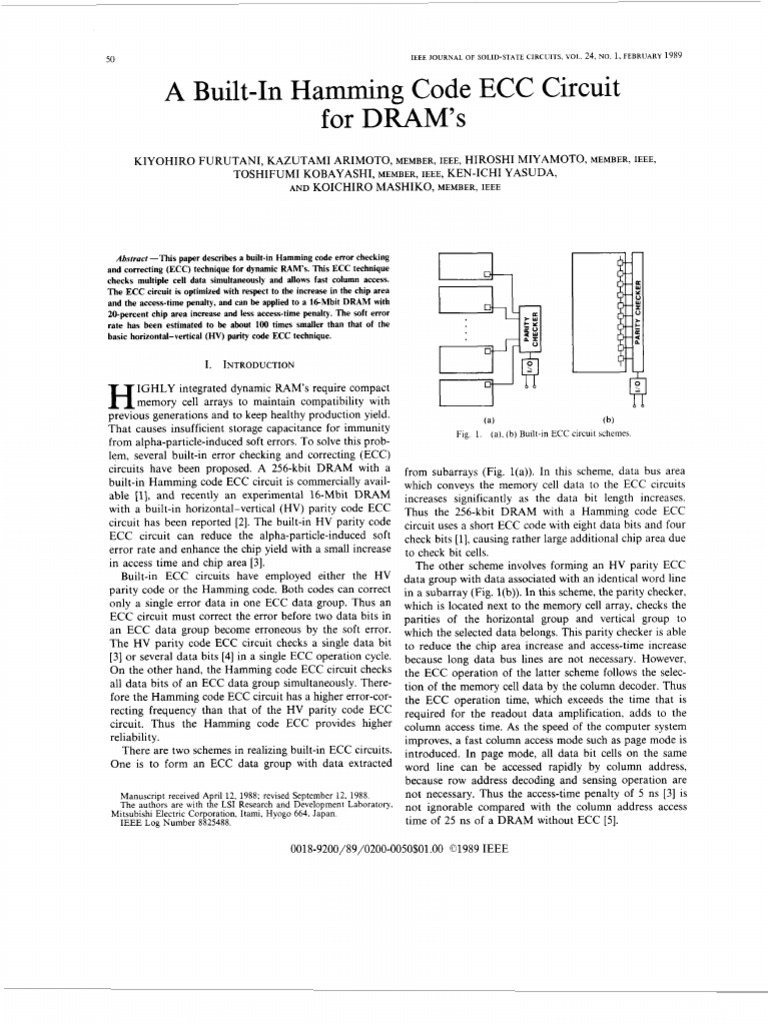 A Built In Hamming Code Ecc Circuit Pdf Dynamic Random Access Memory Error Detection And 4892