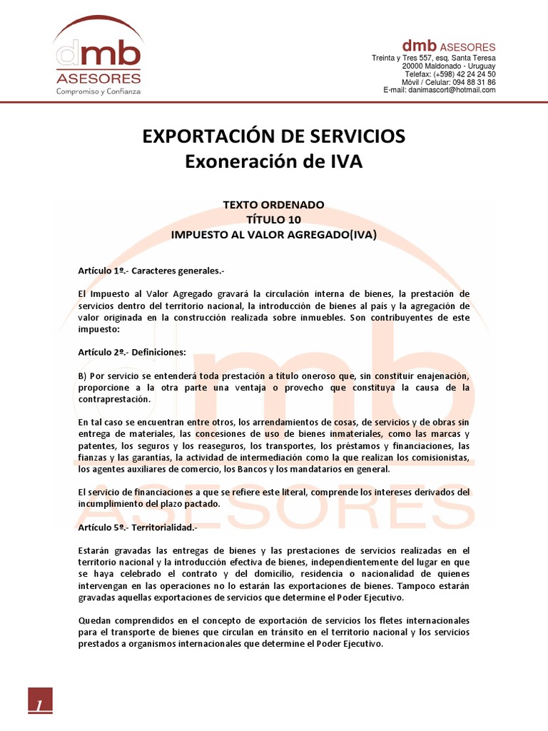 Uruguay - Exportación de Servicios Exonerados Iva | PDF | aduana | Turismo