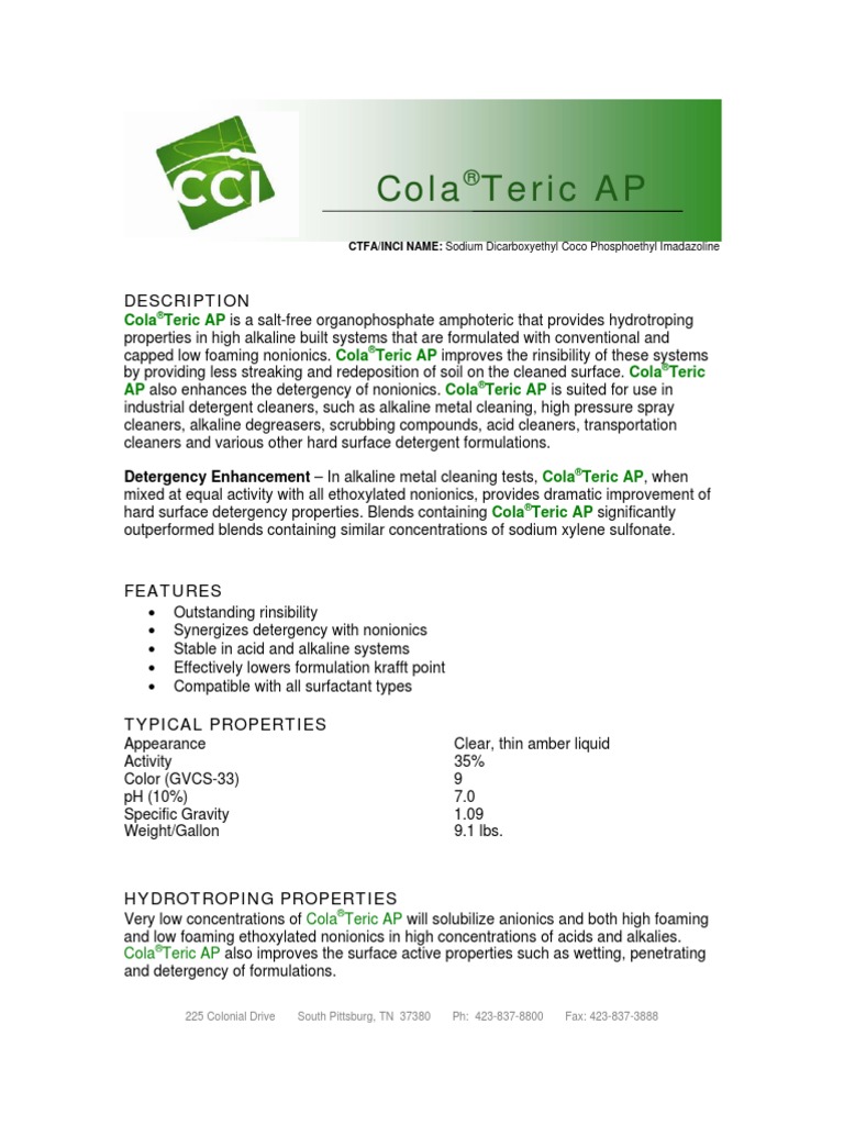 ColaTeric AP | PDF | Surfactant | Chemical Substances