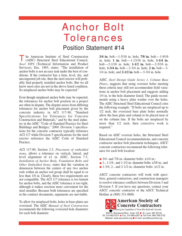 ACCC - Anchor Bolt Tolerances | PDF