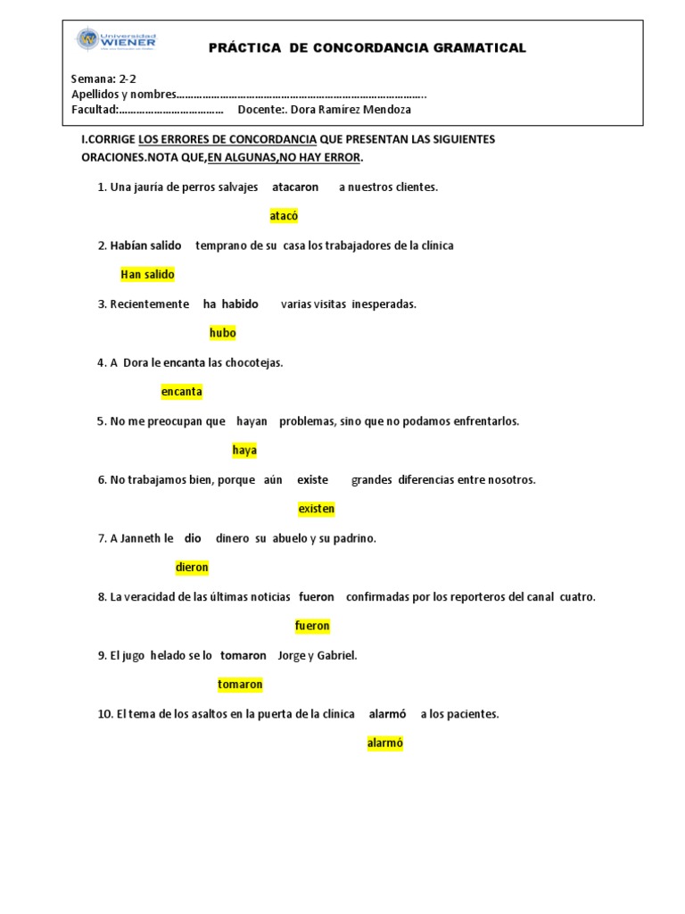 2-1 Practica de Concordancia Gramatical