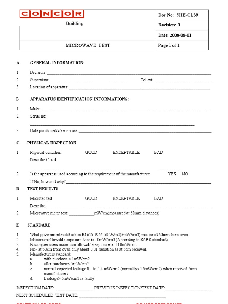 Microwave Test Inspection Report | PDF