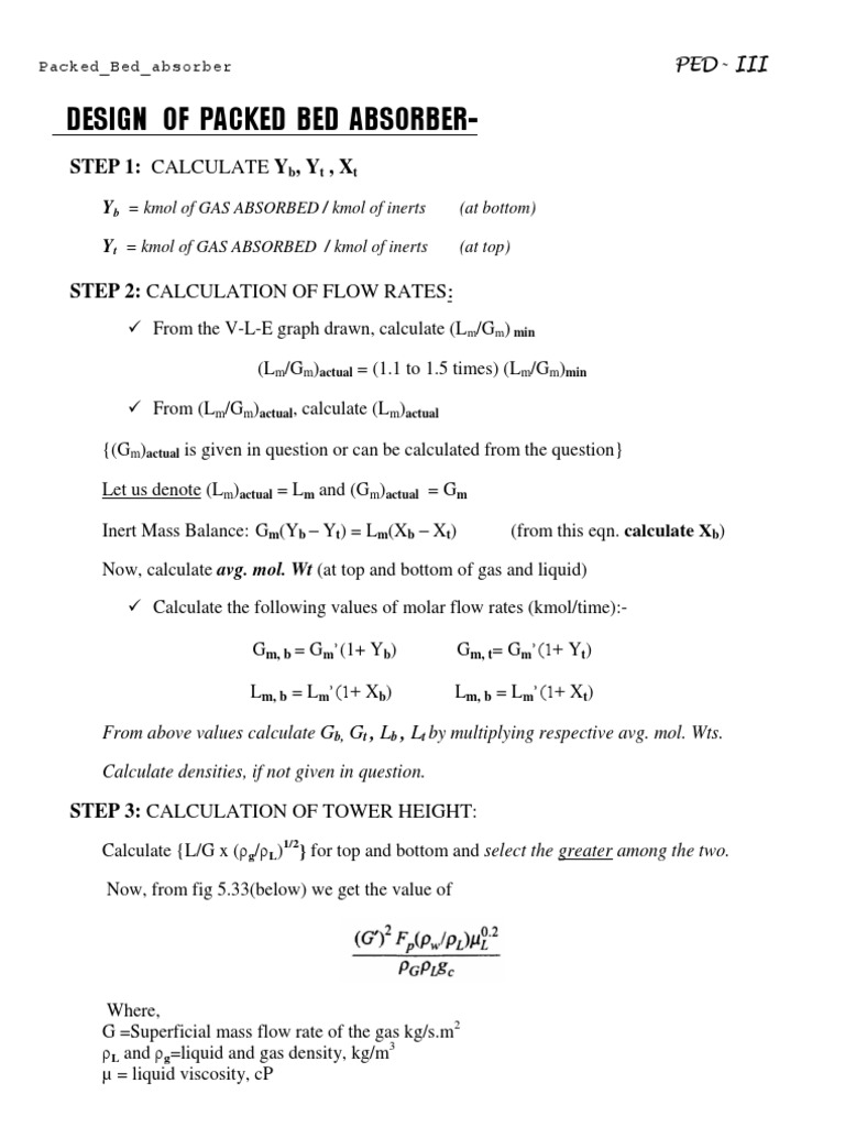 Design of Packed Bed Absorber Column | PDF | Gases | Pressure