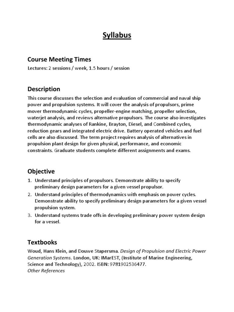 Syllabus - Marine Power and Propulsion | PDF | Marine Propulsion ...