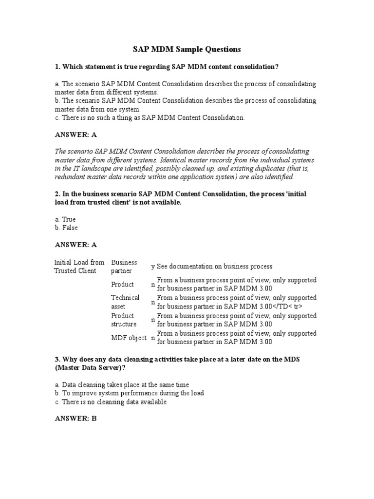 SAP MDM Interview Sample Questions | PDF | Application Programming ...