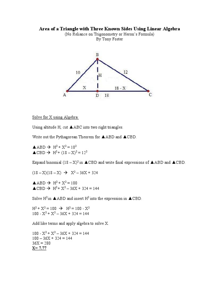 Triangle Area Calculation with Algebra | PDF