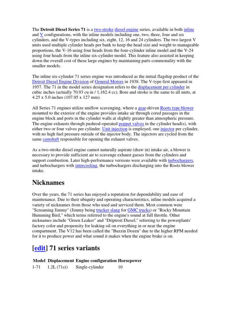 The Detroit Diesel Series 71 Is A Two | PDF | Engine Technology ...