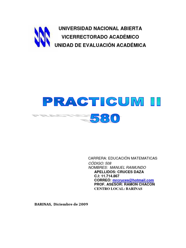Practicum II 580 (Una) | PDF | Evaluación | Maestros