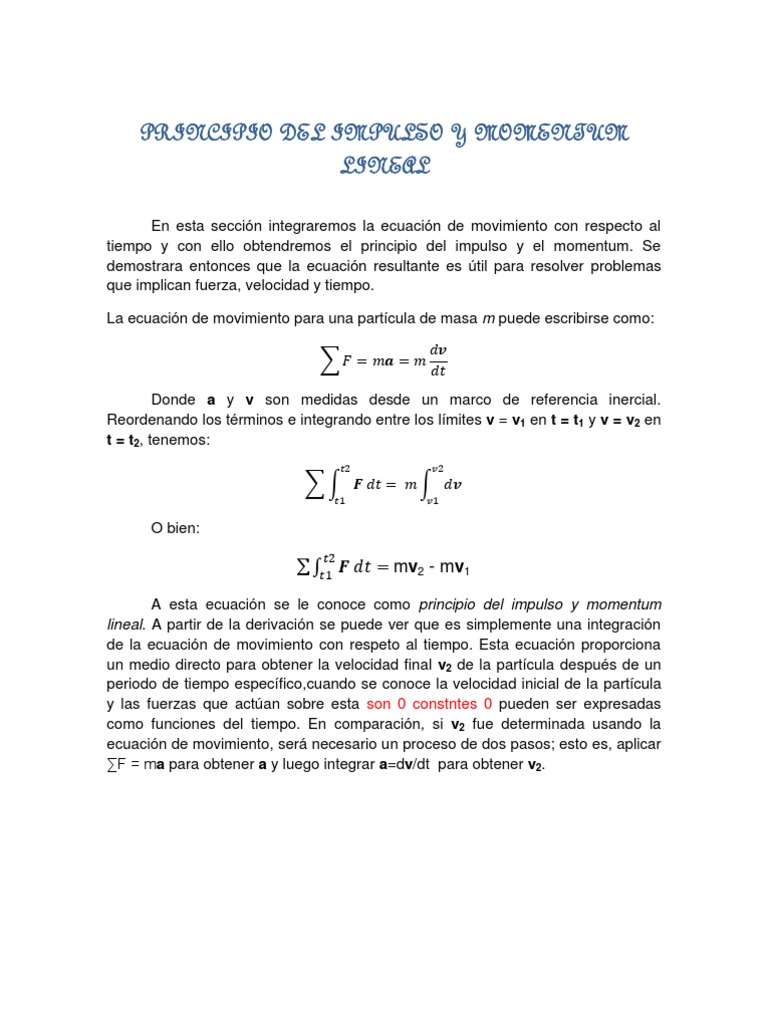 Principio del Impulso y Momentum Lineal | PDF | Impulso | Integral