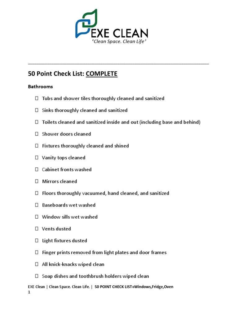 50 Point Check List: COMPLETE: Bathrooms | Download Free PDF ...