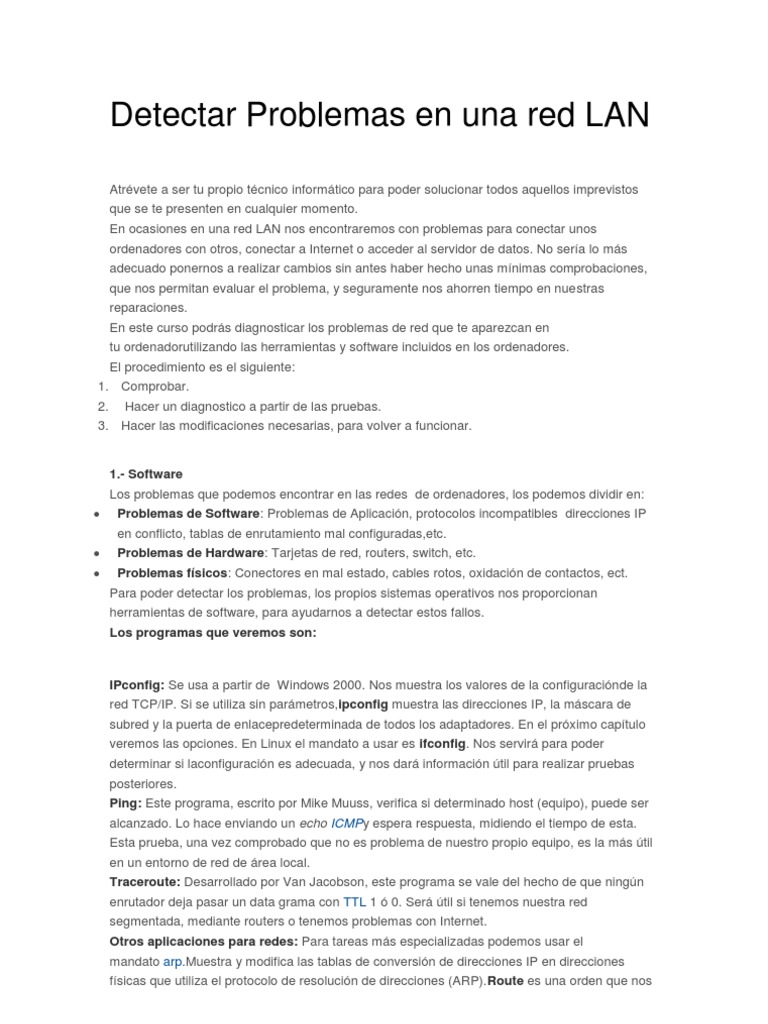 Detectar Problemas en Una Red LAN | PDF | Dirección IP | Red de ...