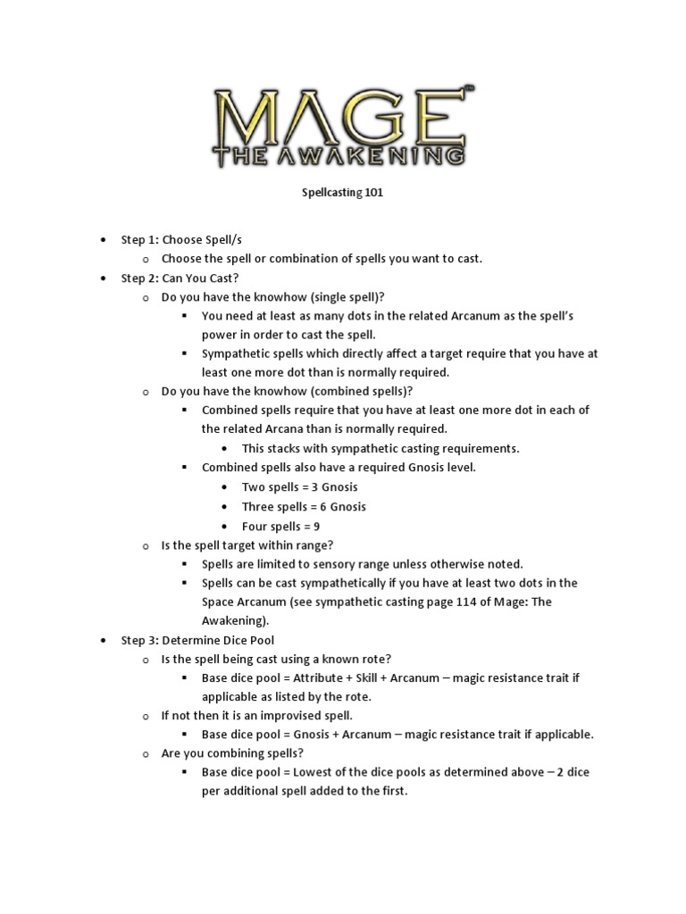 Mage: The Awakening Spell Cheat Sheet | PDF | Tabletop Games | Leisure Activities