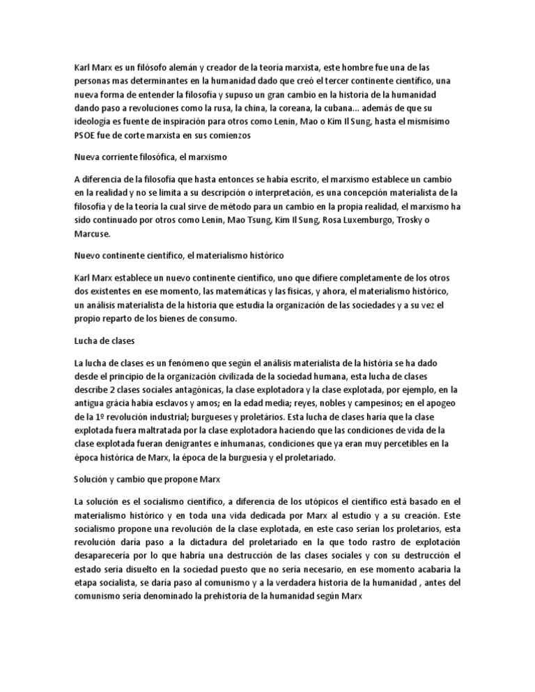 Karl Marx Es Un Filósofo Alemán y Creador de La Teoría Marxista | PDF ...