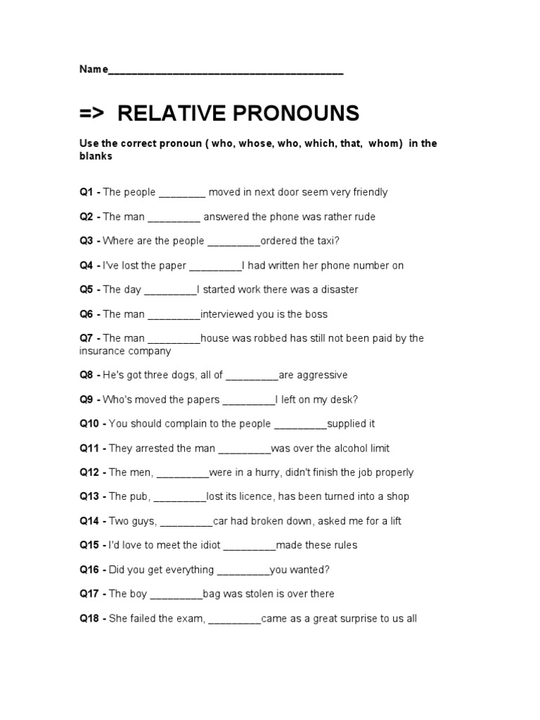 Relative Pronouns Exercises | PDF