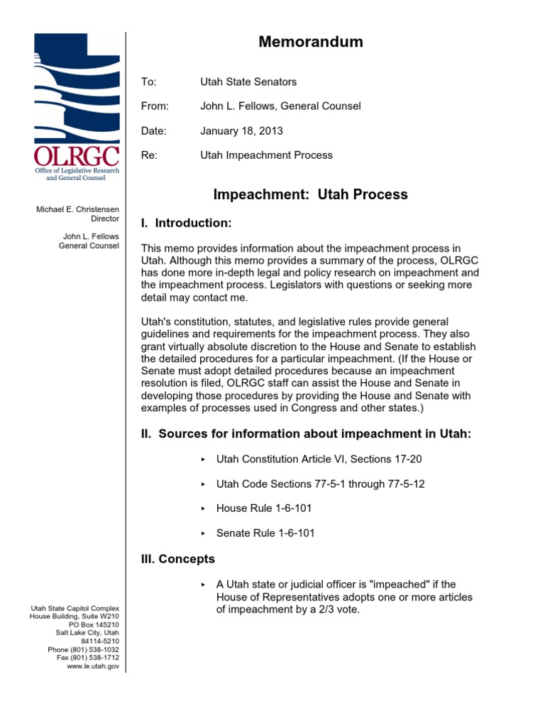 Impeachment Memo | Impeachment | United States Senate | Free 30-day ...