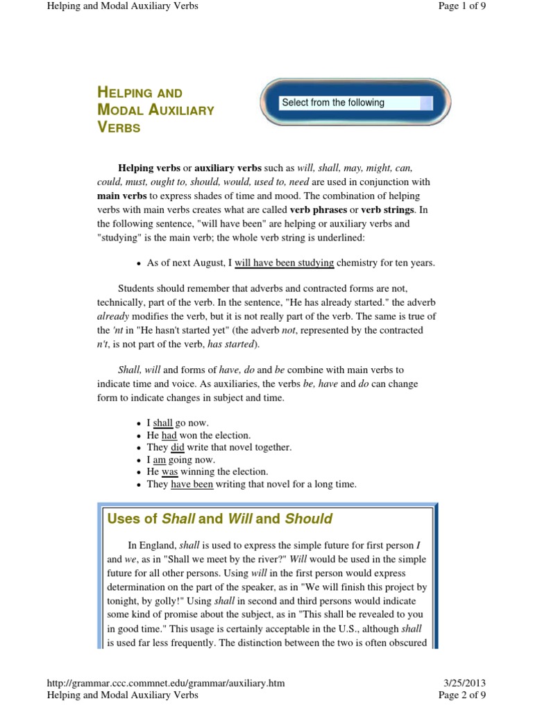 Helping and Modal Ausialary Verbs | PDF | Verb | Perfect (Grammar)