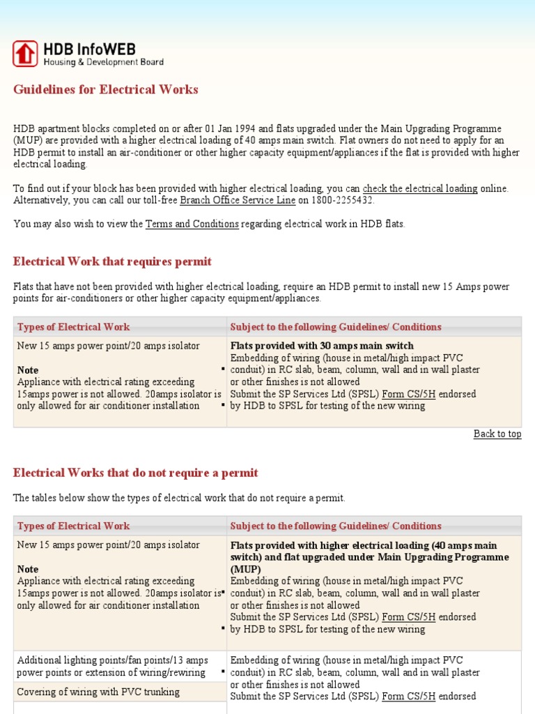 HDB Guidelines For Electrical Works | PDF | Electrical Wiring | Home ...