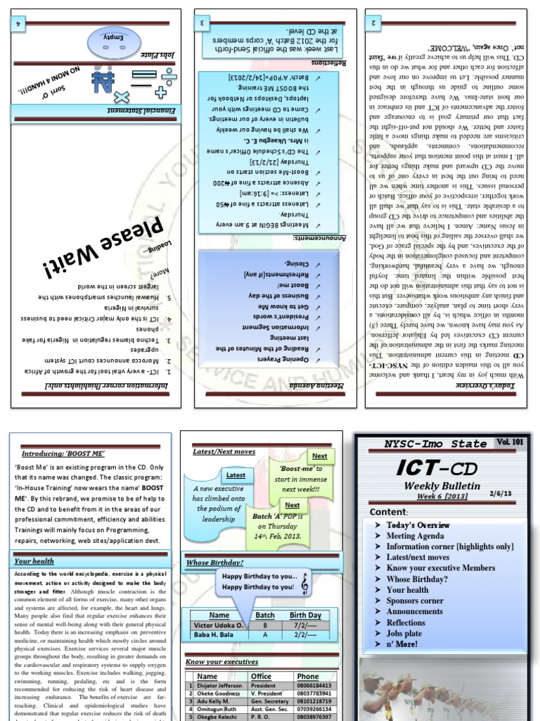 NYSC ICT-CD Meeting Agenda | PDF | Physical Exercise | Cardiovascular ...