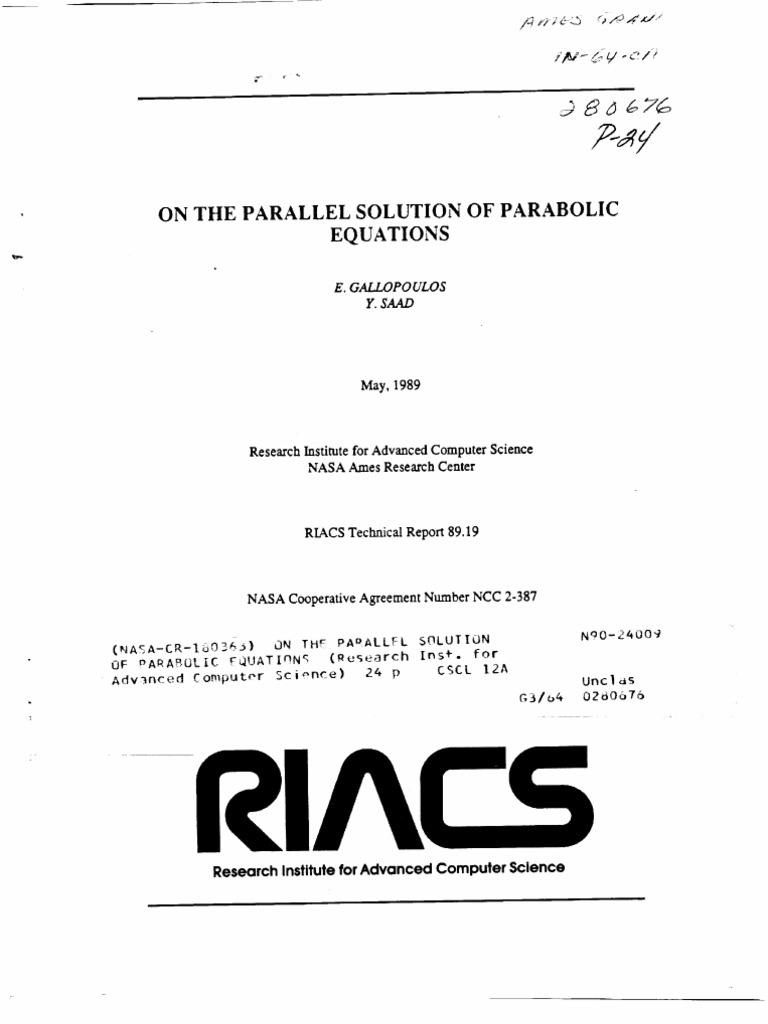 On The Parallel Solution of Parabolic Equations: Ulos Y. $aad | PDF ...