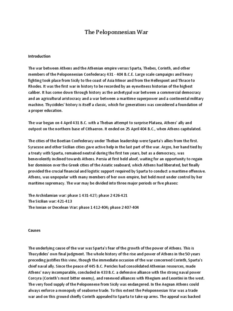Summary of The Peloponnesian War | PDF | Peloponnesian War | Sparta