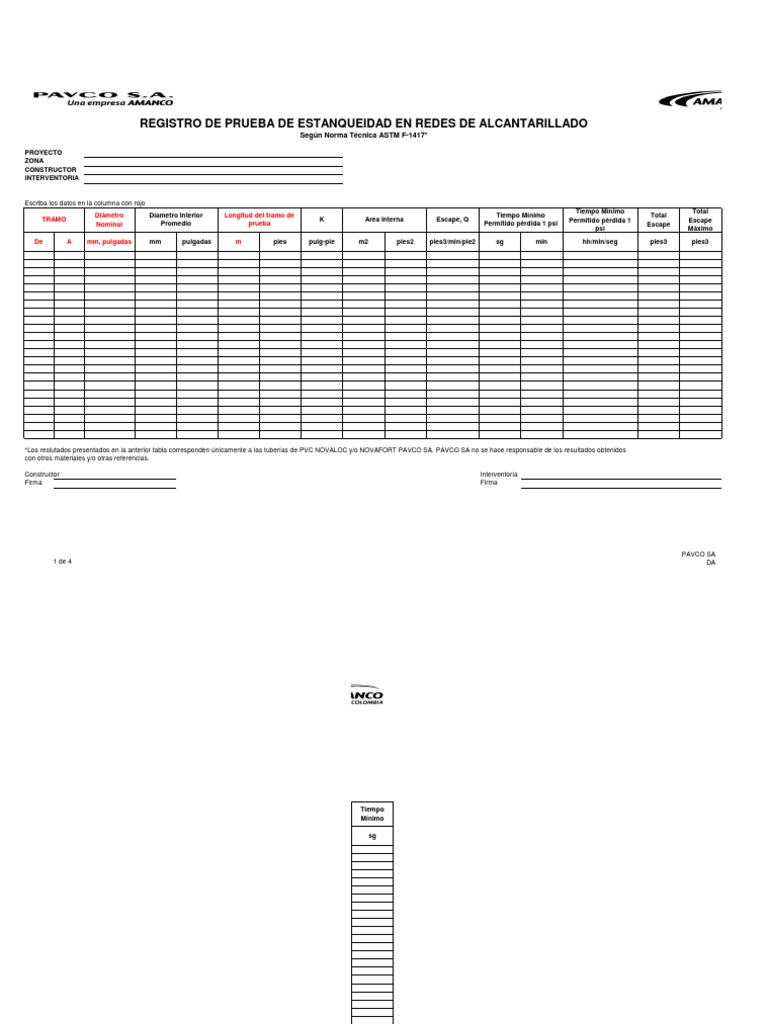 Prueba Con Aire Alcantarillado PAVCO-ASTM F1417 (25!07!07) | PDF ...