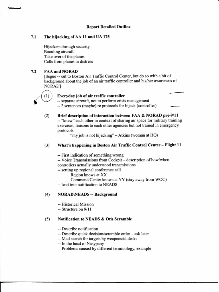 DH B5 Team 8 Drafts-Memos FDR - Report Detailed Outline - AA 11 AA 77 UA 175 NEADS Otis FAA ...
