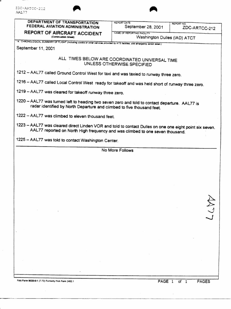 FAA Report: AAL77 9/11 Aircraft Accident | PDF | American Airlines ...