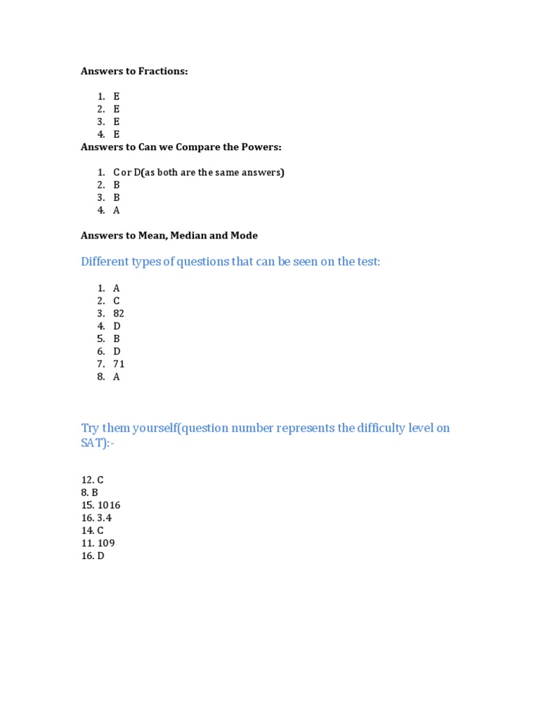 SAT Math Answer Key | PDF | Sat | Mathematical Objects