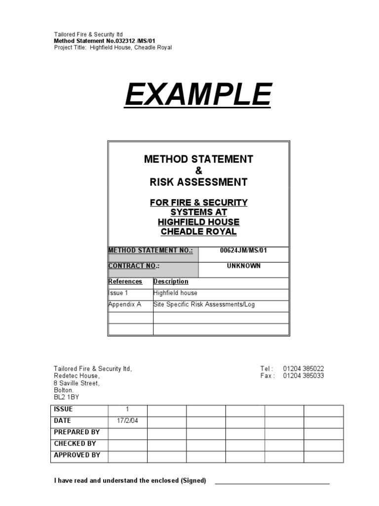 Example: Method Statement & Risk Assessment | PDF | Personal Protective ...