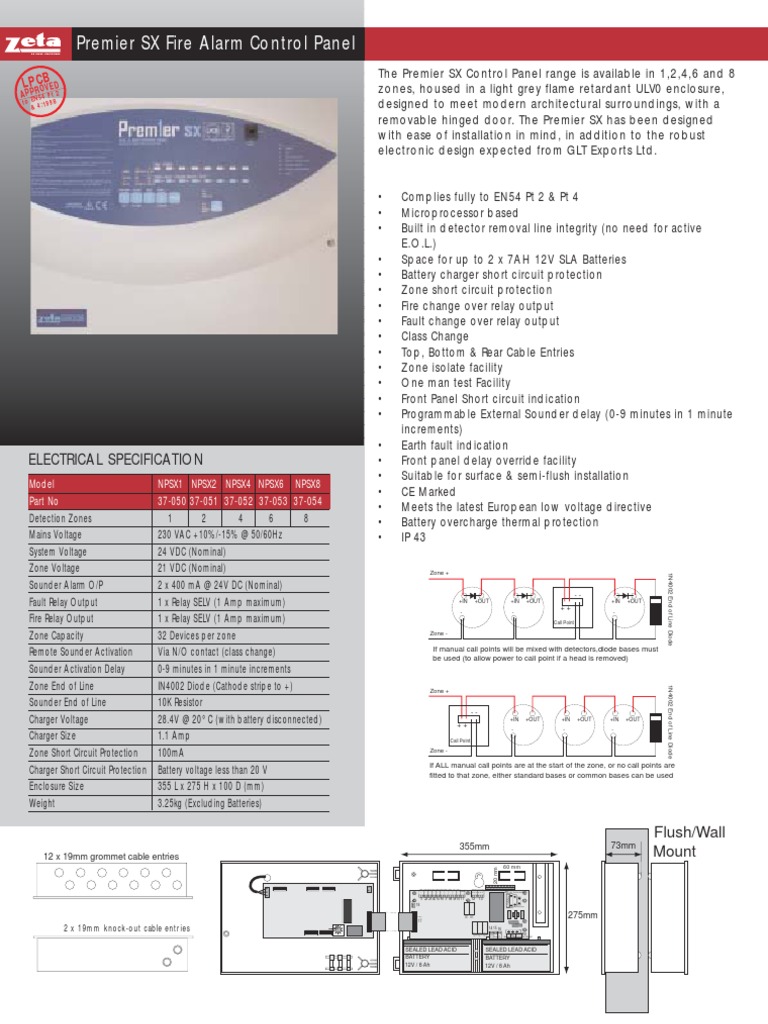 Premier SX Fire Alarm Control Panel: Electrical Specification | PDF ...