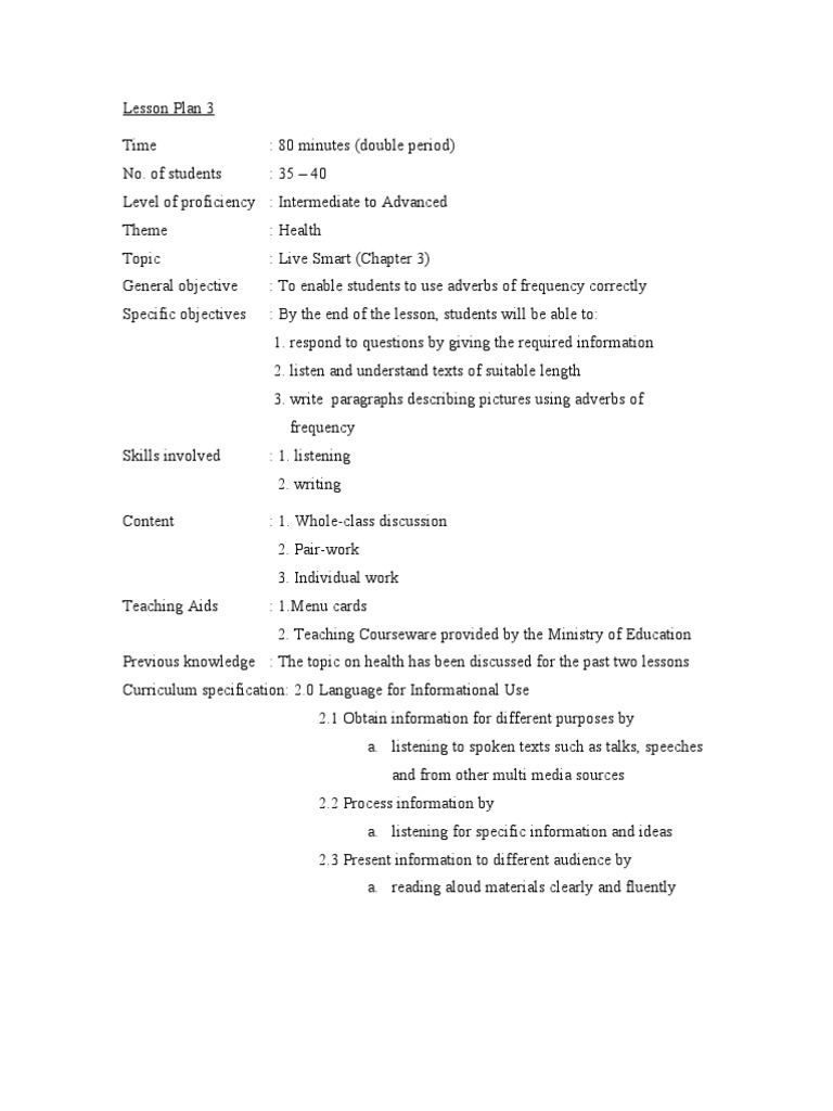 Lesson Plan For Adverbs | PDF