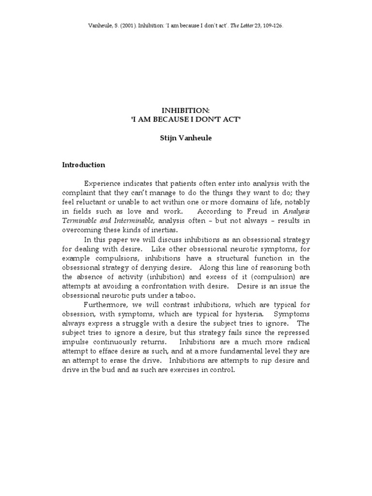 Obsessional Neurosis and Inhibition | PDF | Sigmund Freud | Psychoanalysis