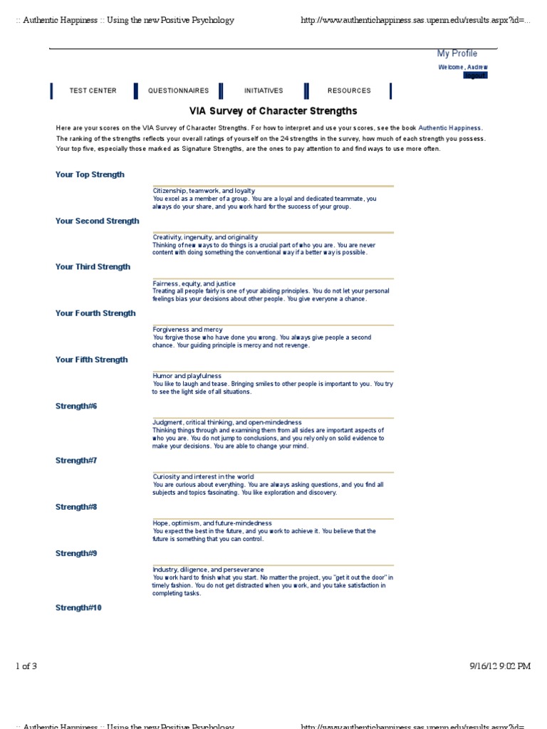 VIA Survey of Character Strengths::: Authentic Happiness:: Using The ...