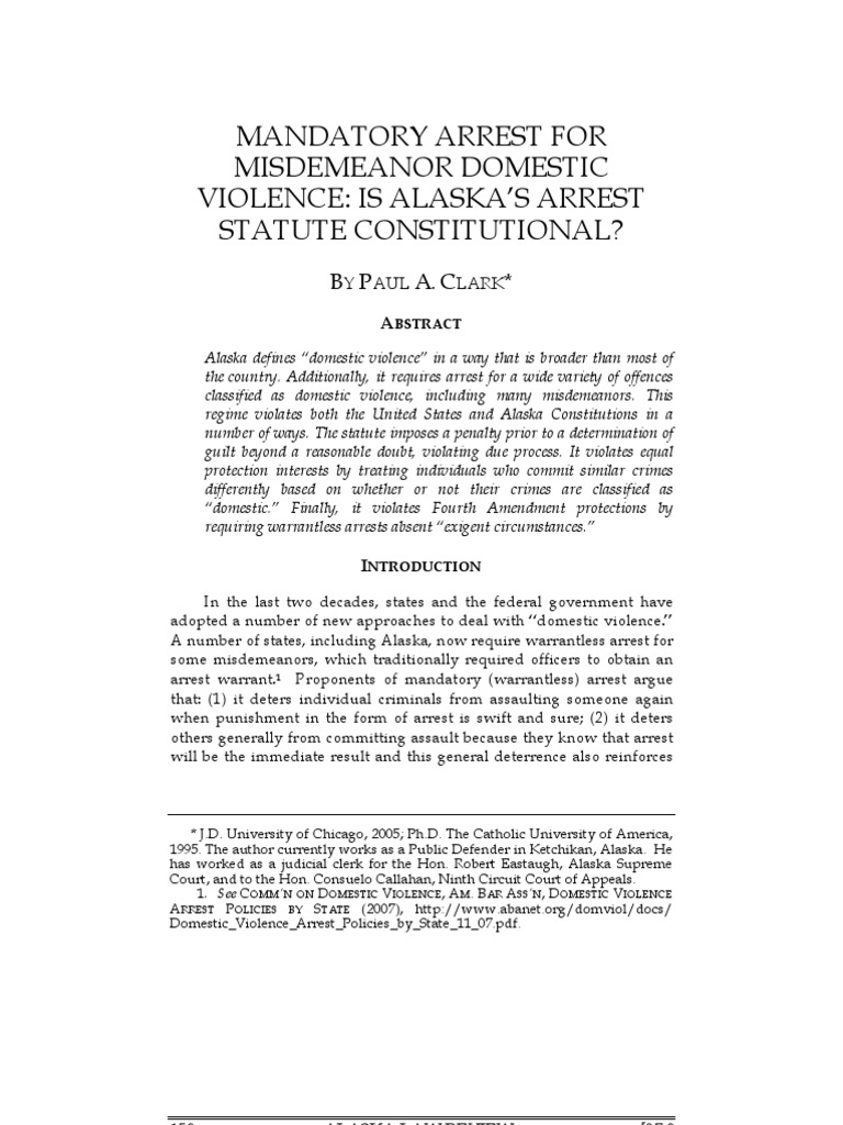 Mandatory Arrest For Misdemeanor Domestic Violence - Is Alaska-S A ...