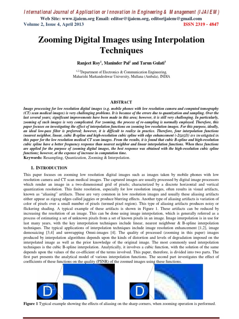 Zooming Digital Images Using Interpolation Techniques | PDF | Interpolation | Algorithms
