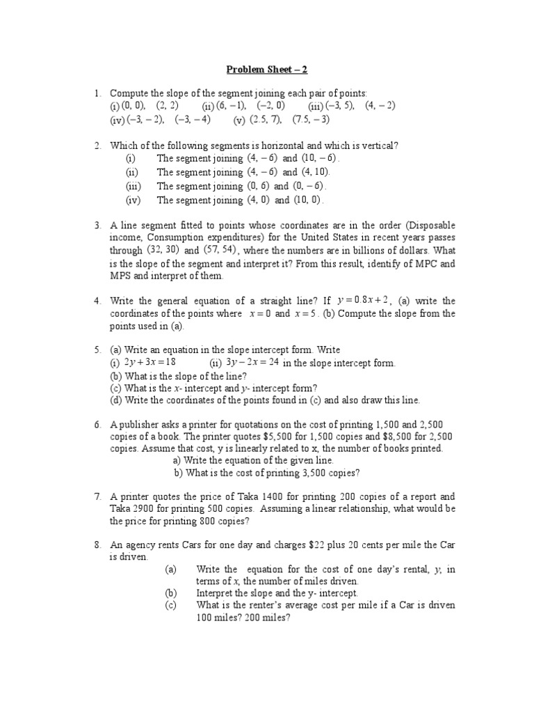 Problem Sheet 2 | PDF | Line (Geometry) | Teaching Mathematics