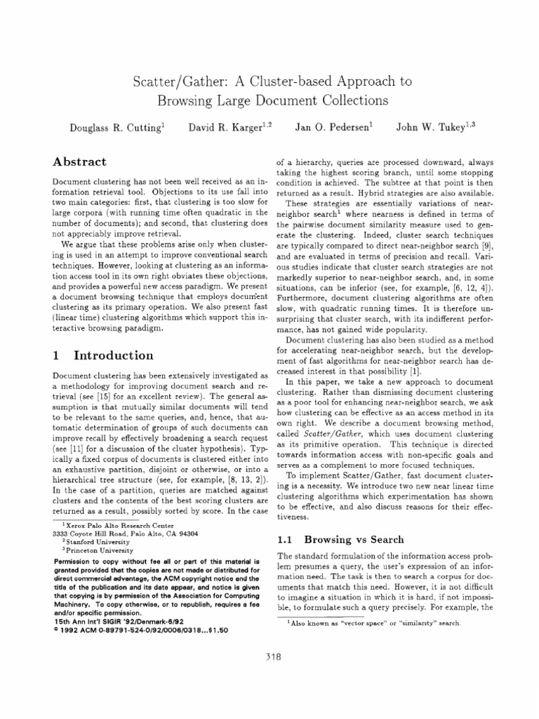 Scatter/Gather: A Cluster-Based Approach To Browsing Large Document ...