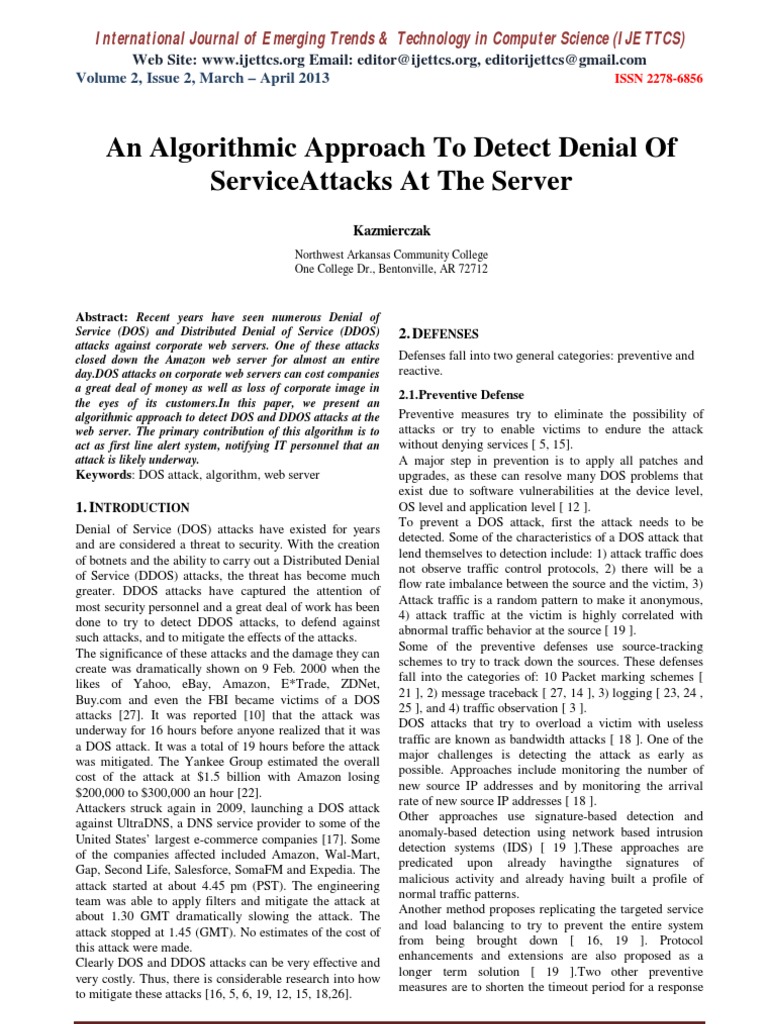 An Algorithmic Approach To Detect Denial of Serviceattacks at The Server | PDF | Denial Of ...