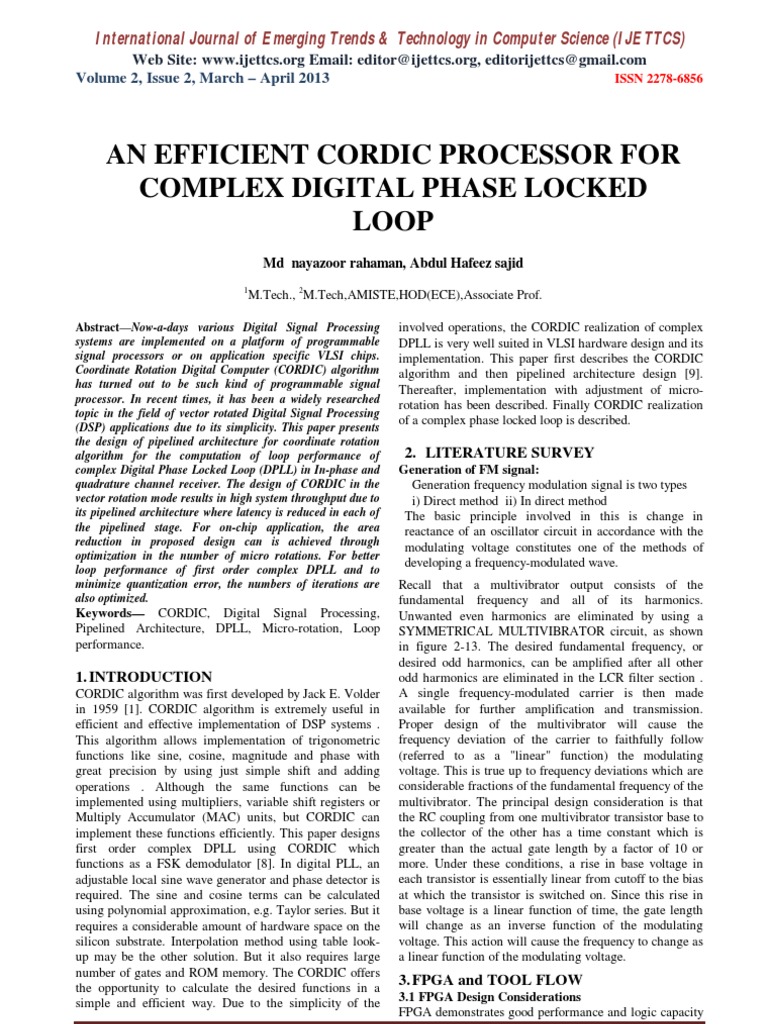 An Efficient Cordic Processor For Complex Digital Phase Locked Loop | PDF | Field Programmable ...