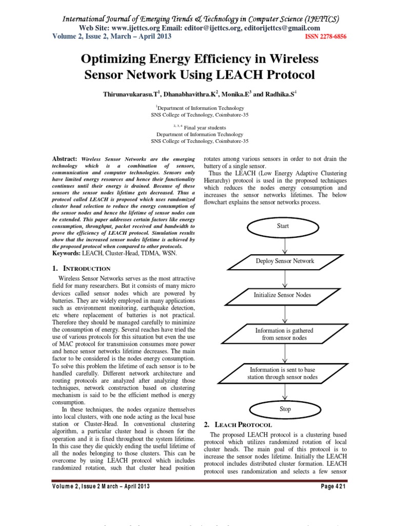 Optimizing Energy Efficiency In Wireless Sensor Network Using Leach Protocol Pdf Wireless