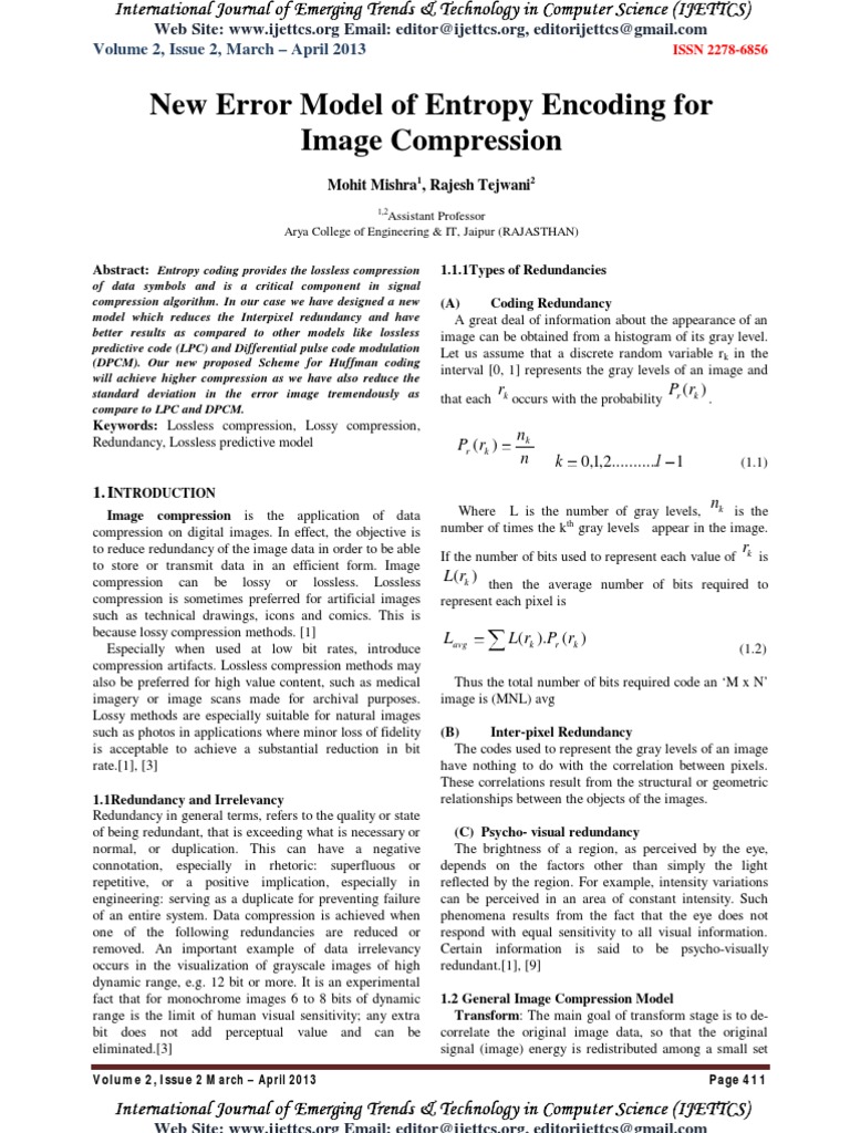 New Error Model of Entropy Encoding For Image Compression: Volume 2 ...