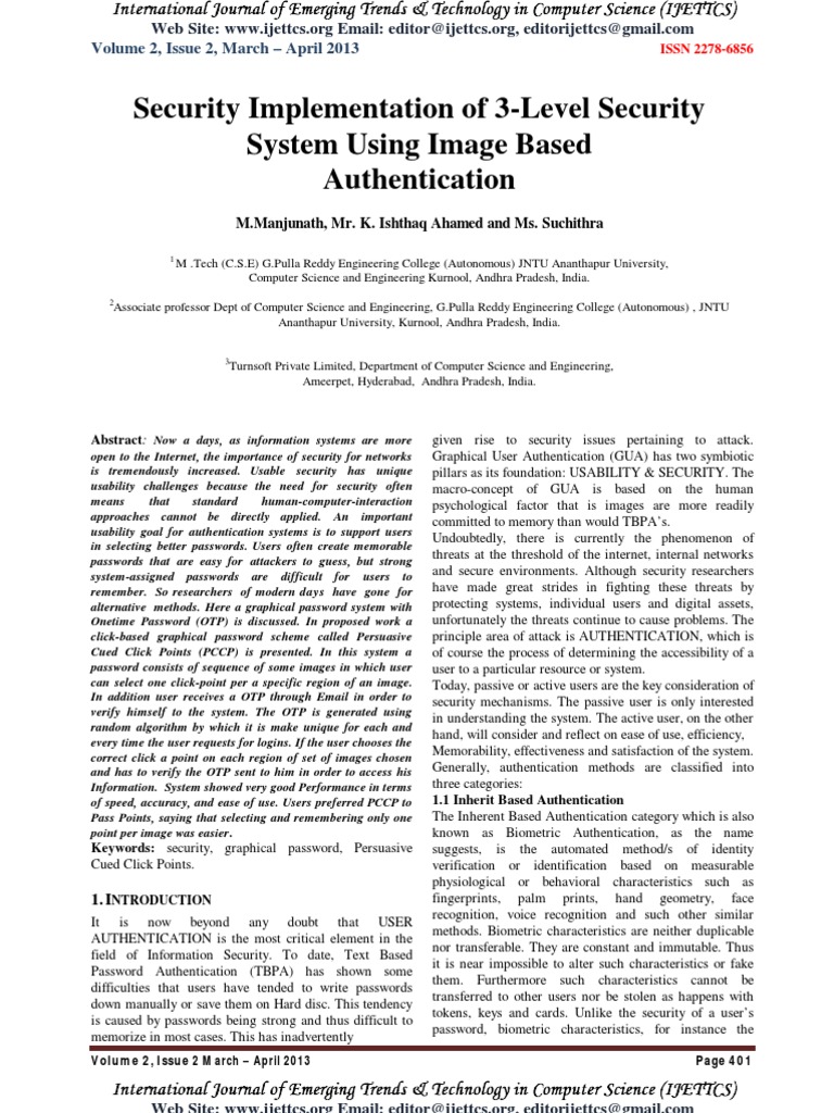 Security Implementation Of 3 Level Security System Using Image Based Authentication Pdf