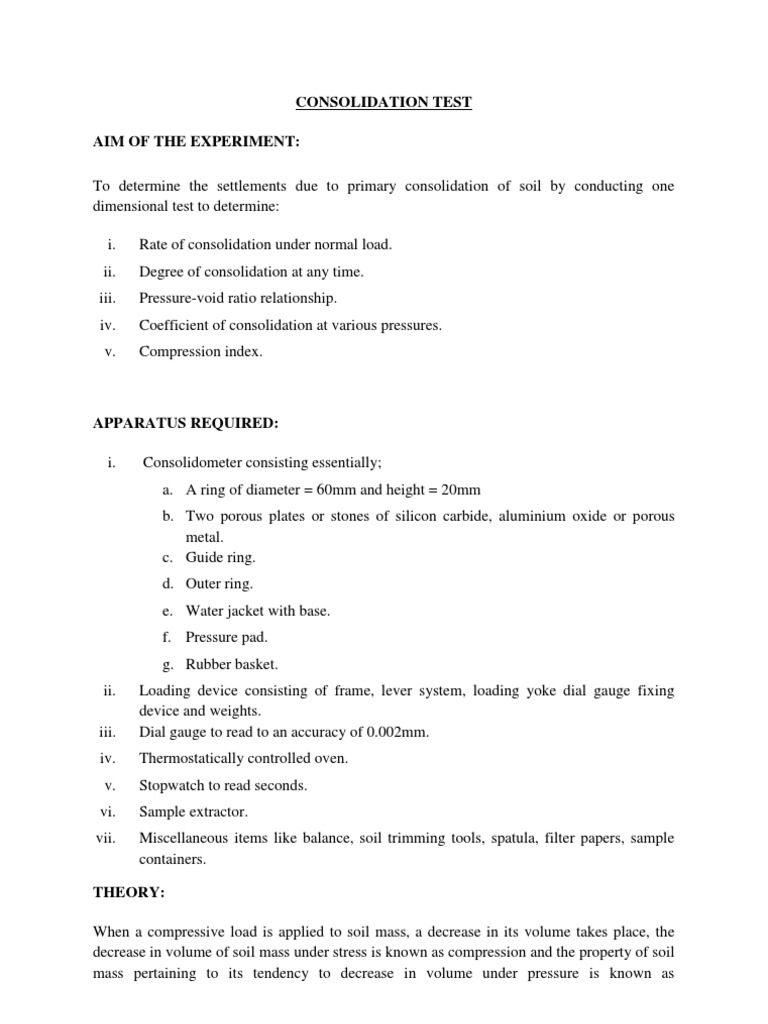 Consolidation Test Aim of The Experiment | PDF | Soil | Materials Science