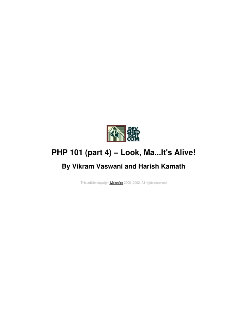 (Developer Shed Network) Server Side - PHP - PHP 101 (Part 4) - Look, Ma... It's Alive! | PDF ...