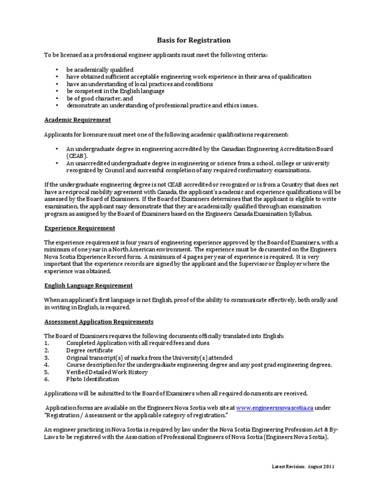 Professional Engineer Registration Guide | PDF | Licensure | Academic ...