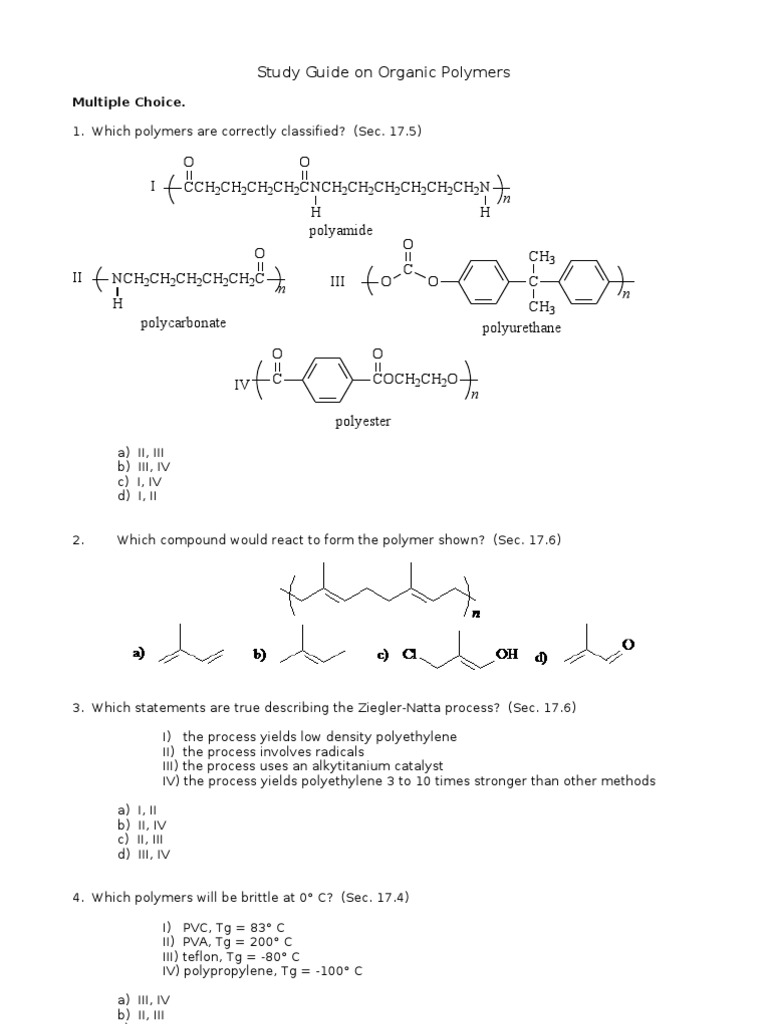 Study Guide On Polymers | PDF | Polymers | Organic Polymers