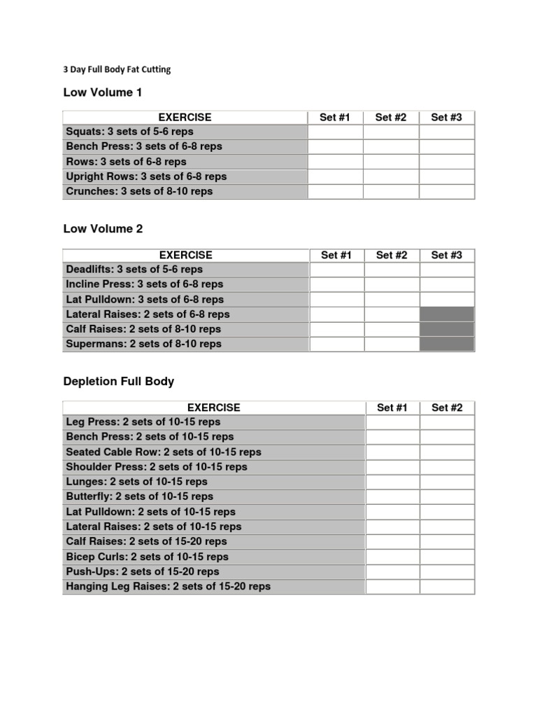 3-Day Low Volume Fat Cutting Plan | PDF