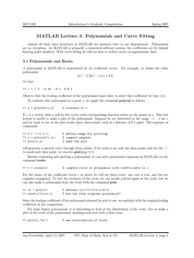 Matlab Polynomials | PDF