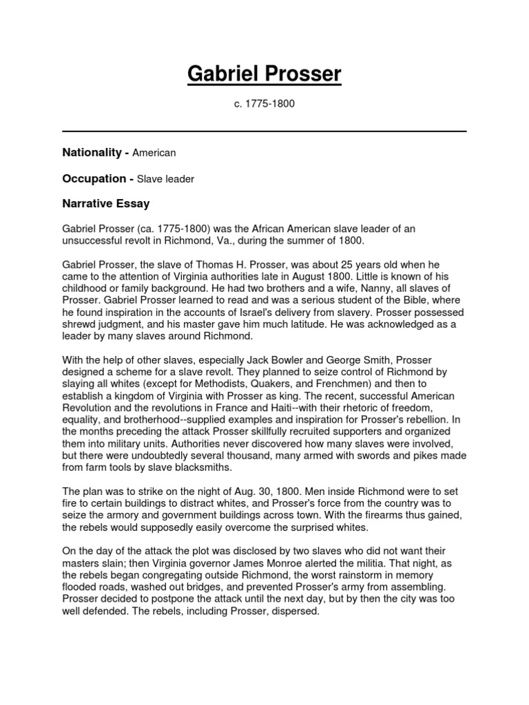 Gabriel Prosser PT 1 | PDF | Slavery | Crimes Against Humanity